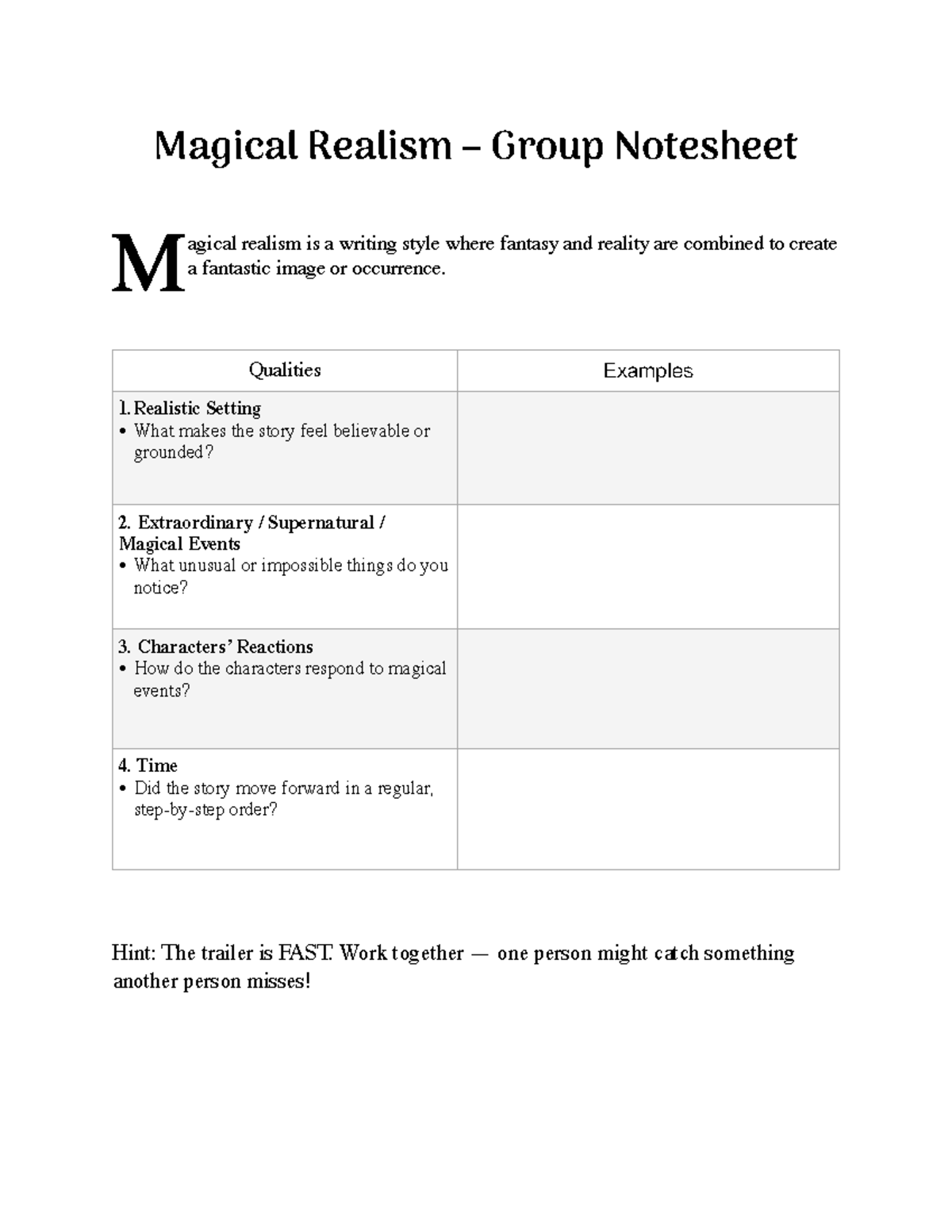 Magical Realism-Student - Magical Realism – Group Notesheet M agical ...