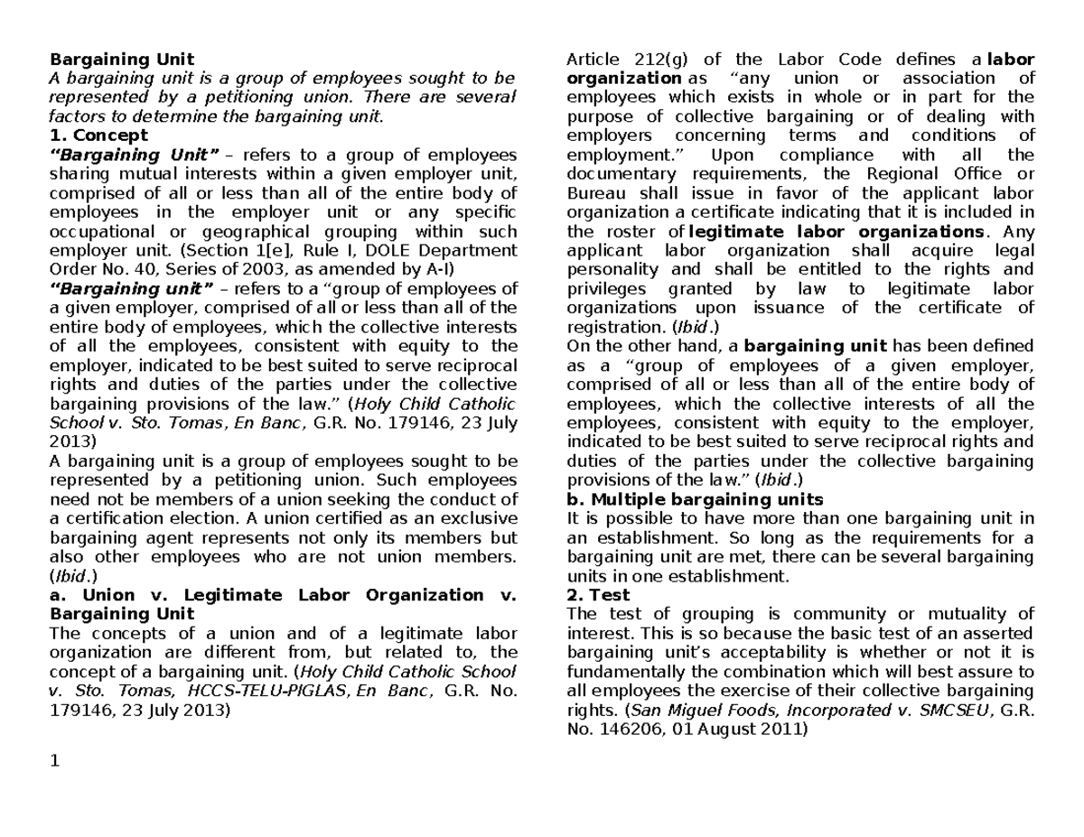 Labor Law in the Philippines: Understanding Bargaining Units - Studocu