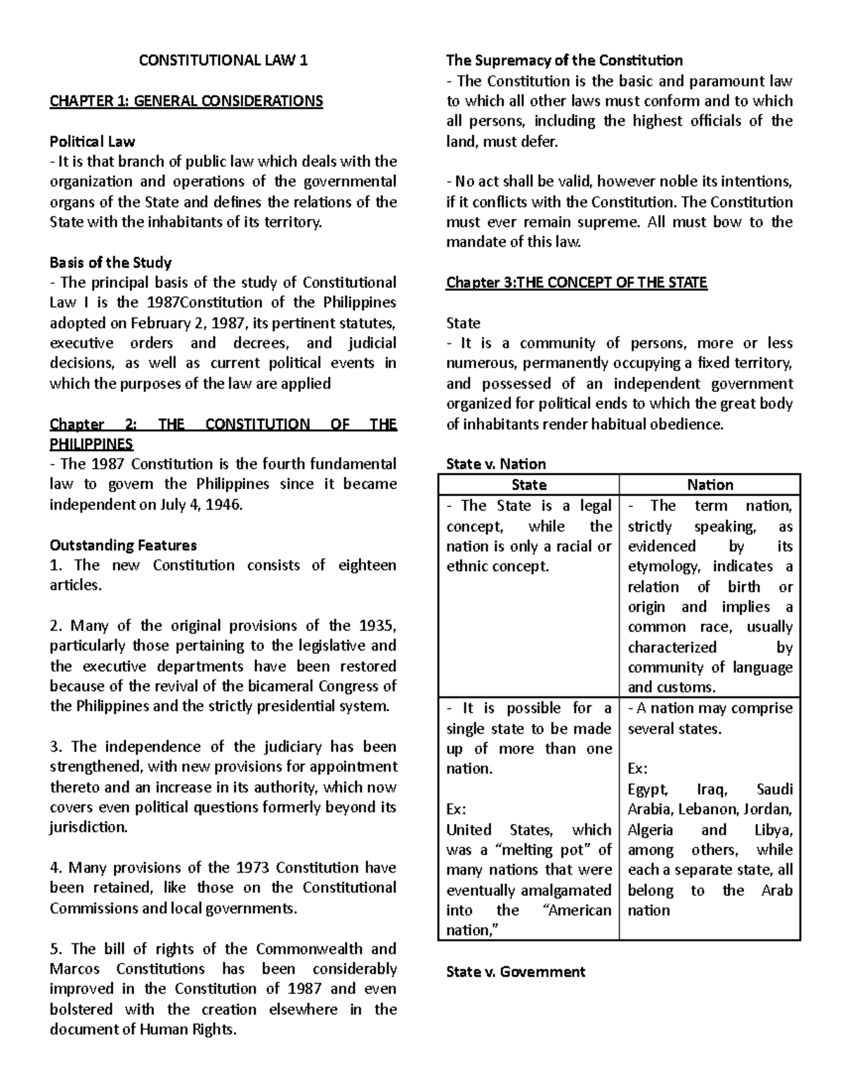 Constitutional LAW 1 - Comprehensive Reviewer on Key Concepts - Studocu
