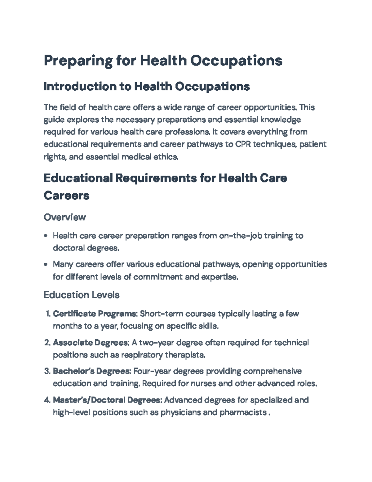 Health Occupations: Paths, Ethics & Preparation Guide for Careers - Studocu