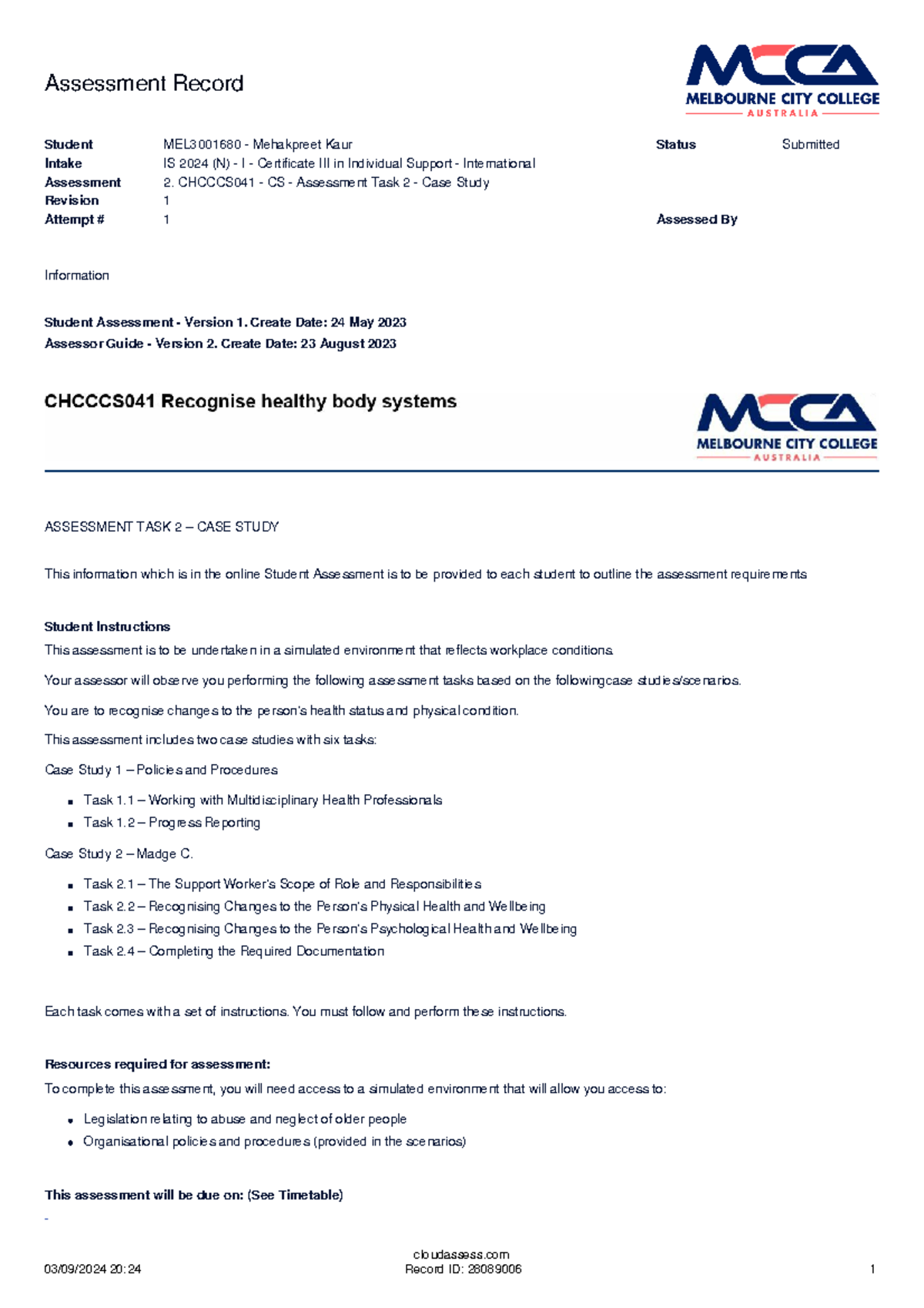 Assessment 2 Case Study: CHCCCS041 - Lotus Compassionate Care Report ...