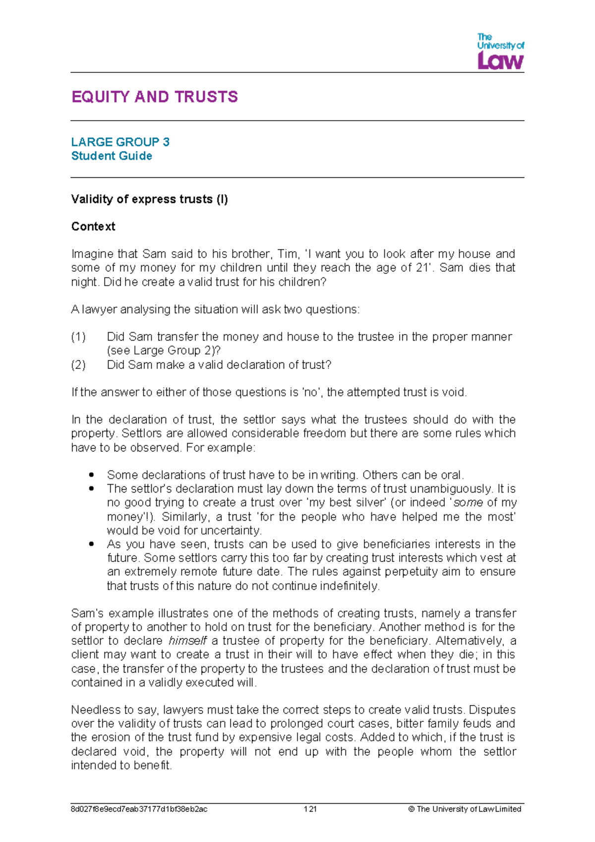 2223 eqtr lg03 ce01 student guide - EQUITY AND TRUSTS LARGE GROUP 3 Student Guide Validity of ...