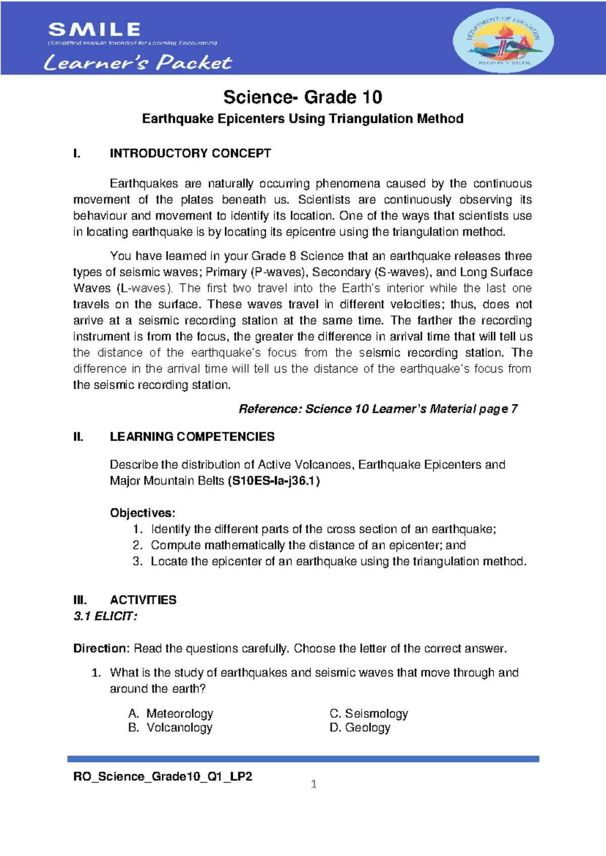 Grade 10 Science: Earthquake Epicenters & Triangulation Method - Studocu