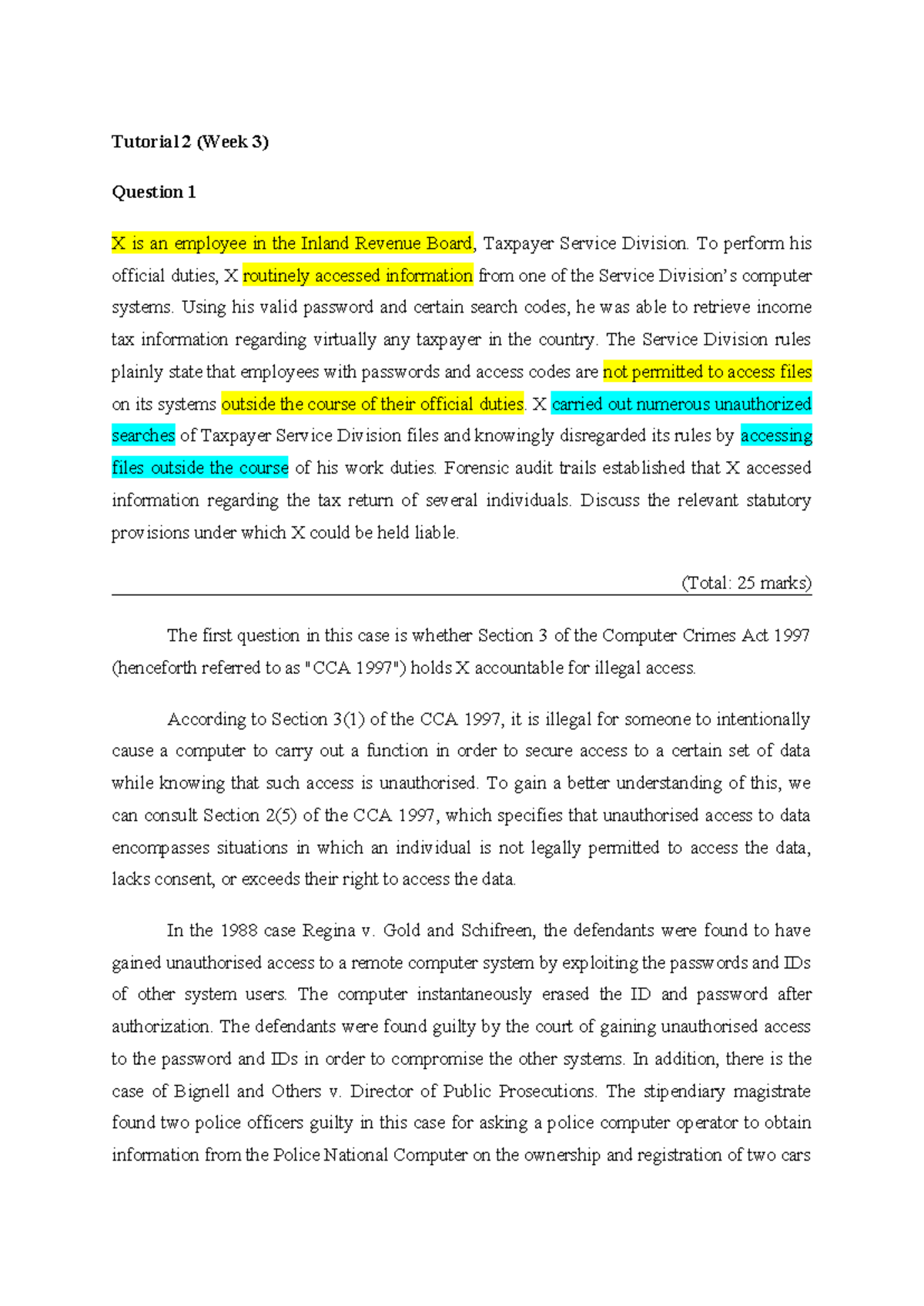 Tutorial 2 - Tutorial 2 (Week 3) Question 1 X is an employee in the ...