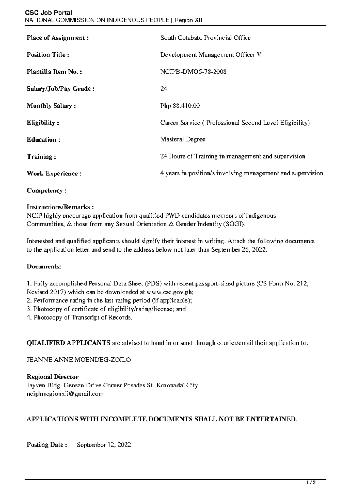 National Commission ON Indigenous People-Development Management Officer ...