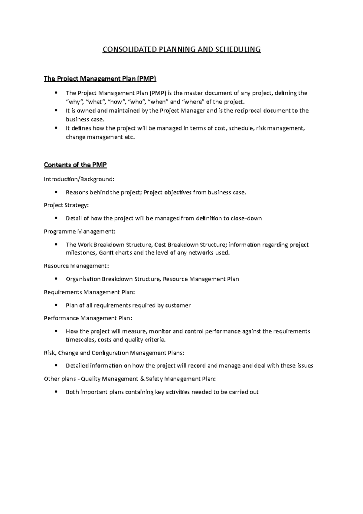 Consolidated planning and scheduling - CONSOLIDATED PLANNING AND ...