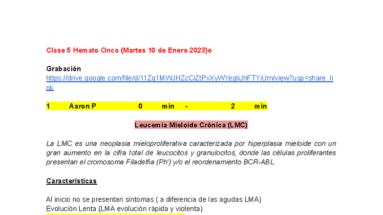 Clase 5: Leucemia Mieloide Crónica (LMC) - Hemato Onco - Studocu