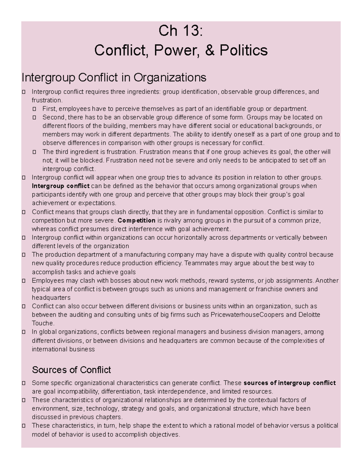 Ch 13 Conflict, Power, and Politics - Ch 13: Conflict, Power ...
