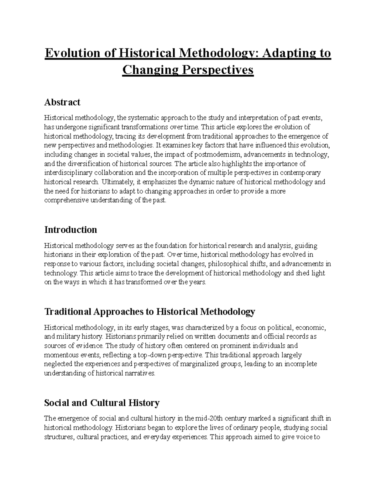 Evolution of Historical Methodology: Understanding Changing ...