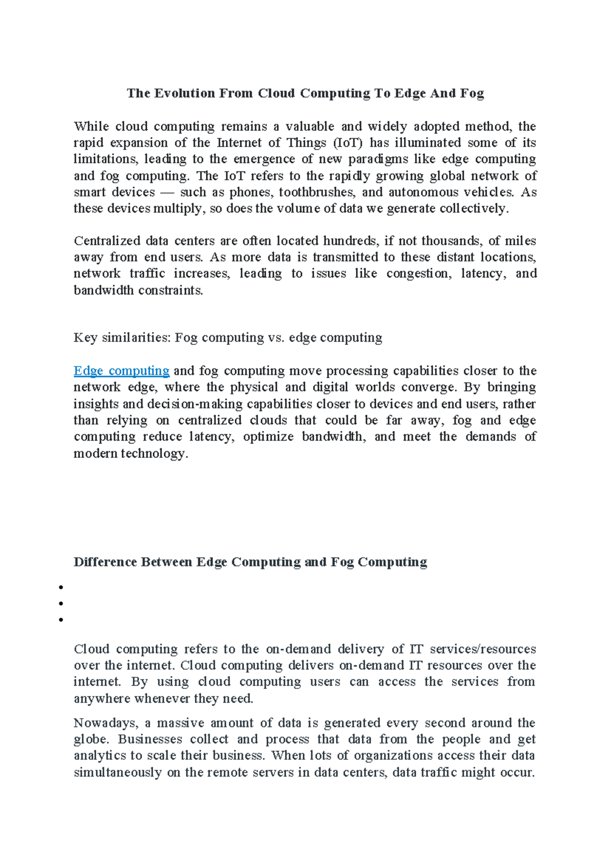 Unit 3: Fog and Edge Computing Notes on Evolution from Cloud Computing ...