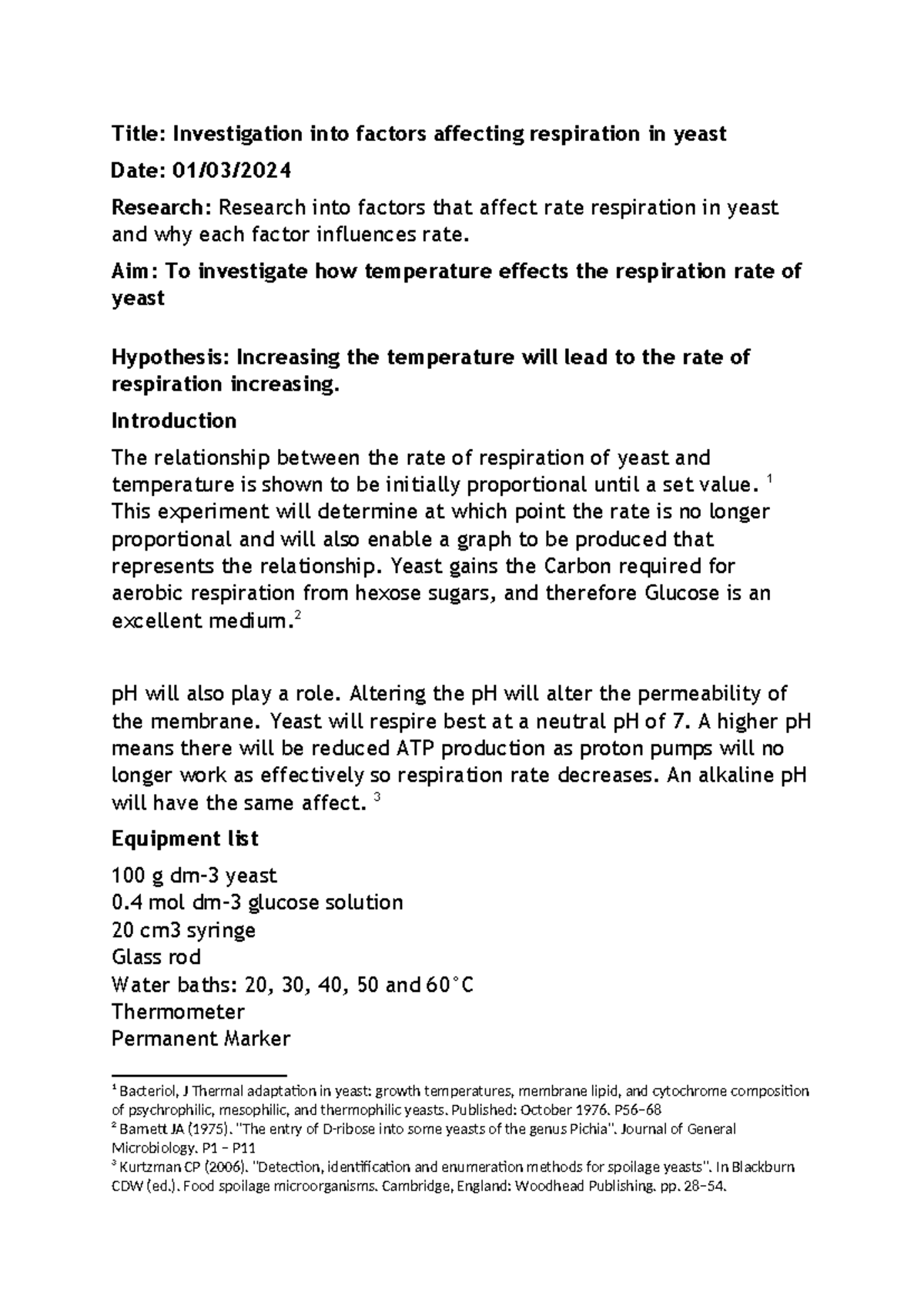 Effects of Temperature on Yeast Respiration - A-Level Biology Study ...