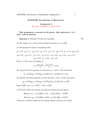 2379-sample-final - MAT2379 Biostatistics Practice Final Exam with Answers - MAT 2379 Sample ...