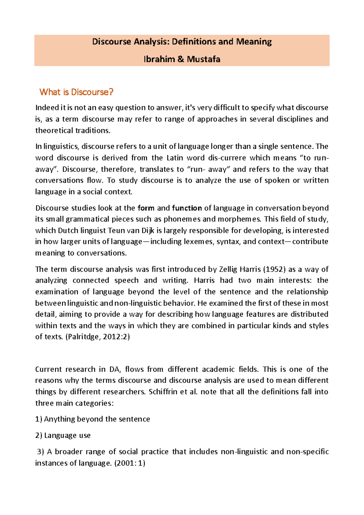 Discourse Analysis: Key Definitions and Insights on Meaning - Studocu