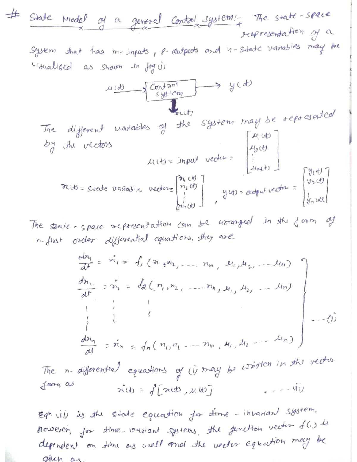 State Space Model of Control Systems - CONTROL 101 - Studocu