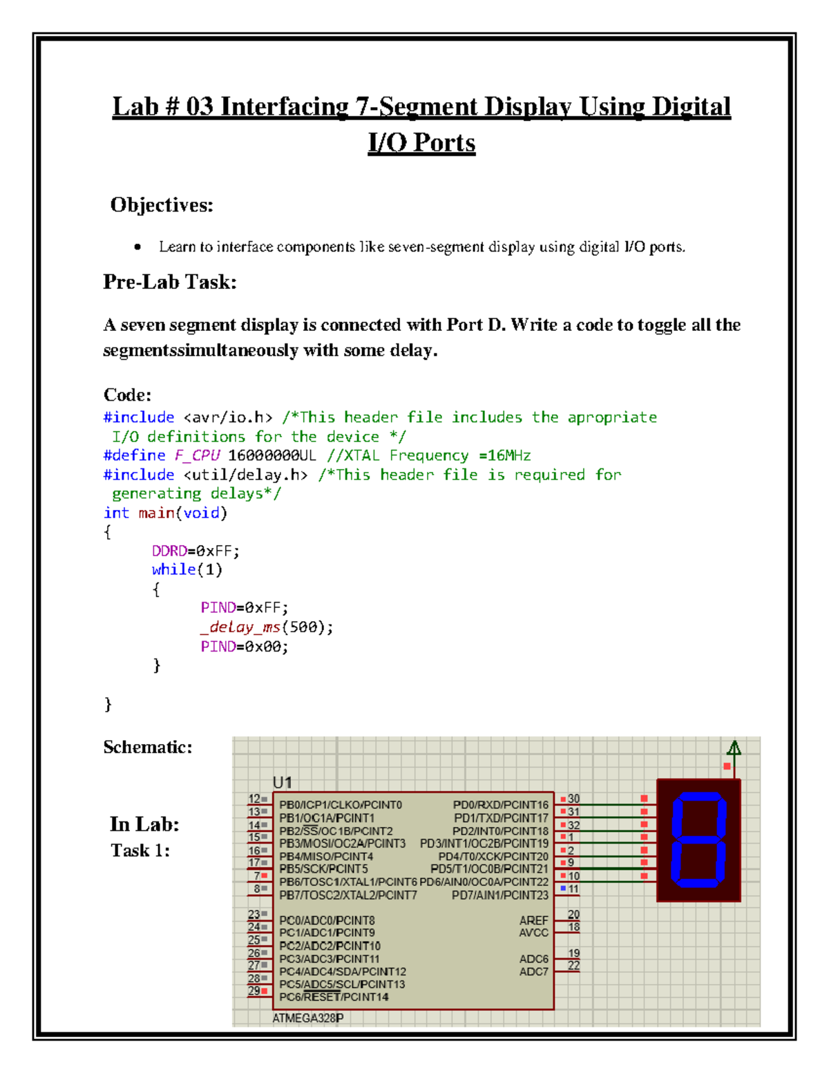 Lab 3 Final Lab Report: Interfacing 7-Segment Display Using MP Comsats ...