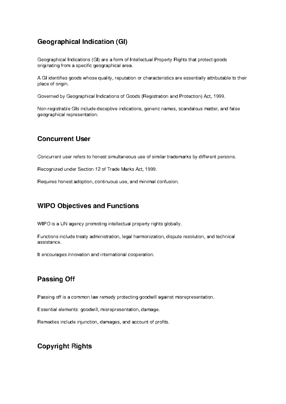 IPR Full Answers - Notes on GI, Trademarks, and Copyrights - Studocu