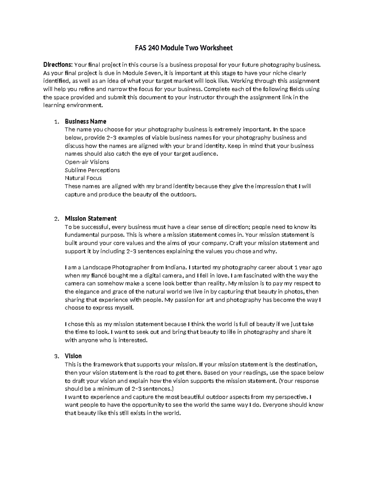 FAS-240 Business Proposal Module Two Worksheet - Studocu