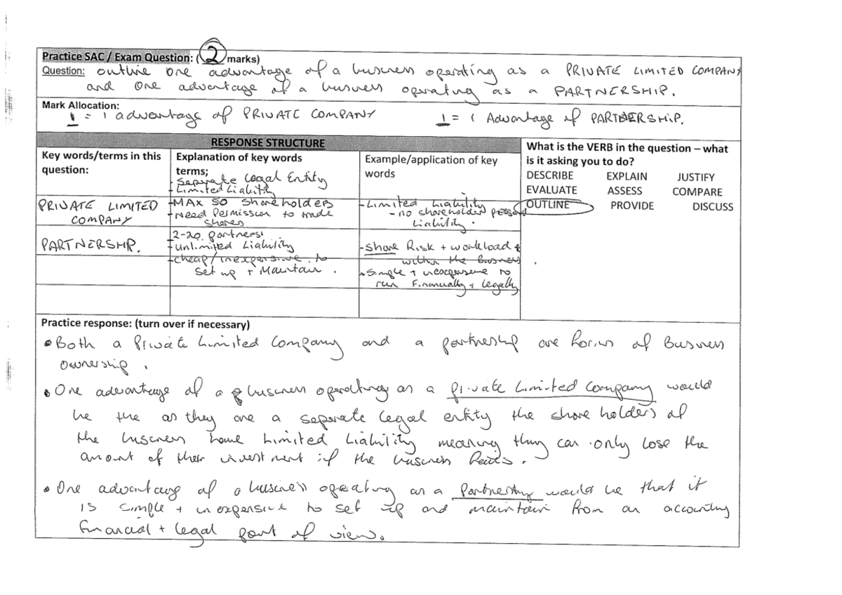 Practice SAC Exam: Advantages of Private Limited Companies ...