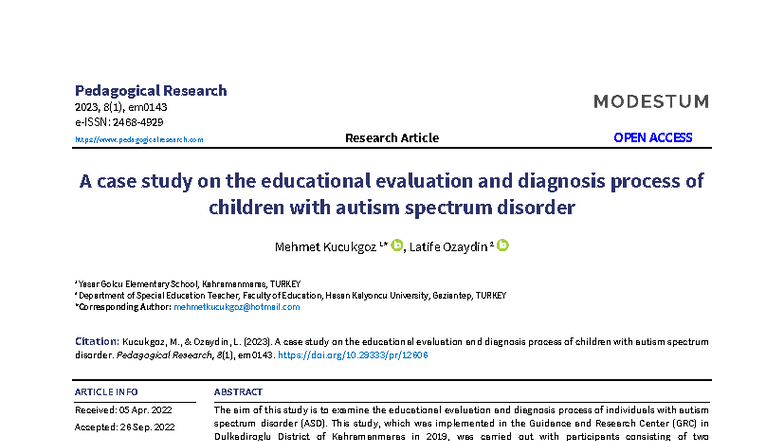 A Case Study on Educational Evaluation of ASD in GRCs (EDU 2023) - Studocu