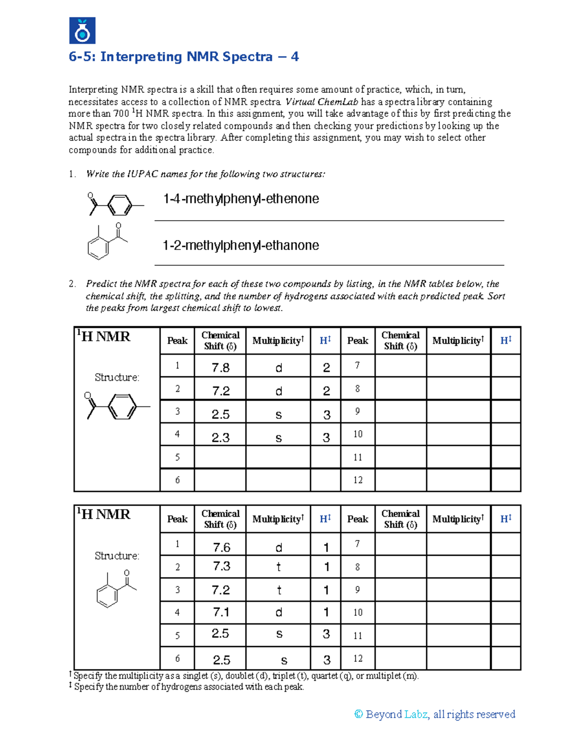 Interpreting NMR Spectra - Lab Module 1: Practical Assignment Guide ...