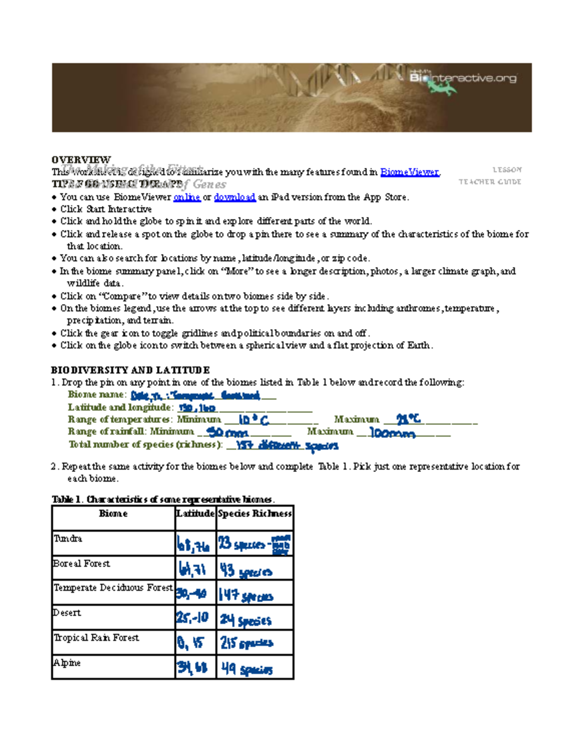 Biomes Overview Lesson: Exploring Biodiversity Patterns and Human ...