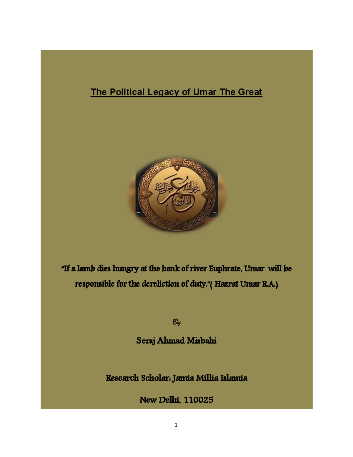 The Political Legacy of Umar The Great - ”( Hazrat Umar R.) Research ...