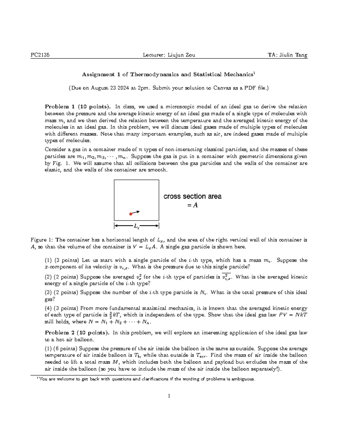 Assignment 1 Questions - PC2135 Lecturer: Liujun Zou TA: Jiulin Tang ...