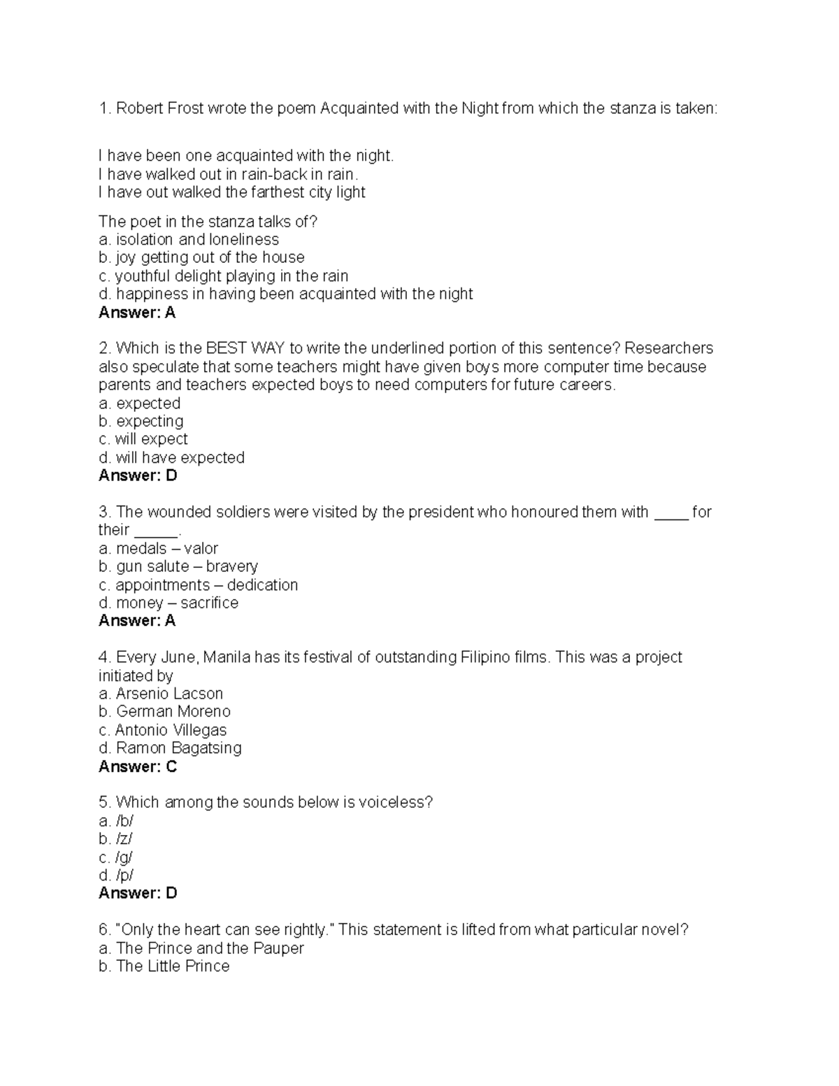 General Education English - Robert Frost wrote the poem Acquainted with ...