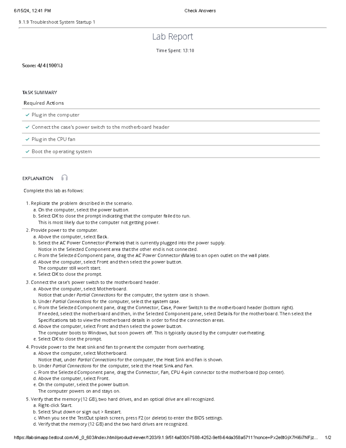 9.1.9 Lab Report: Troubleshooting Computer Startup Issues - Studocu