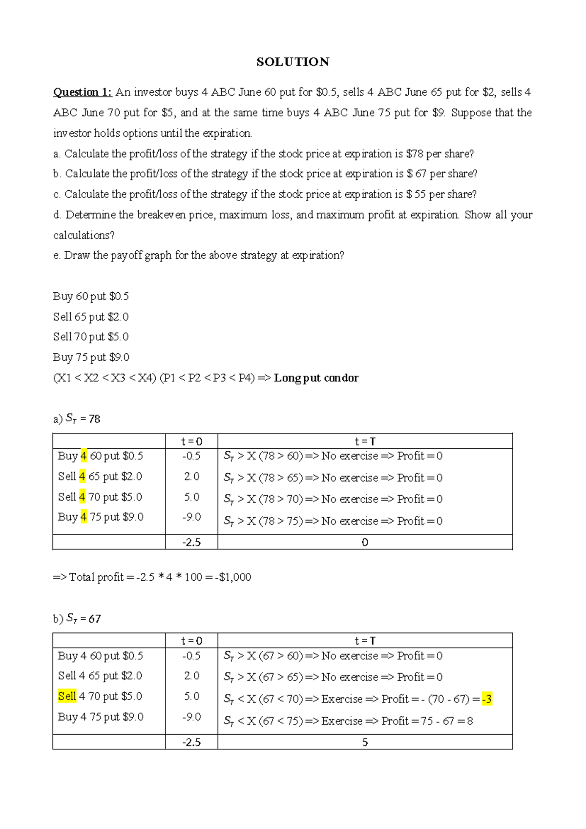 3. Solution - SOLUTION Question 1: An investor buys 4 ABC June 60 put ...