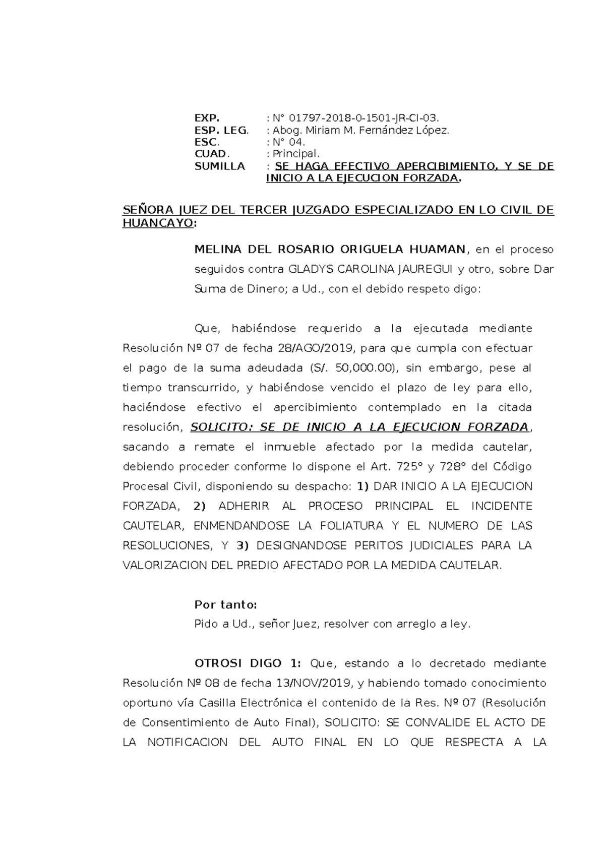 EJECUCIÓN FORZADA EN PROCESO CIVIL - EXP. ESP. LEG. ESC. CUAD. - Studocu