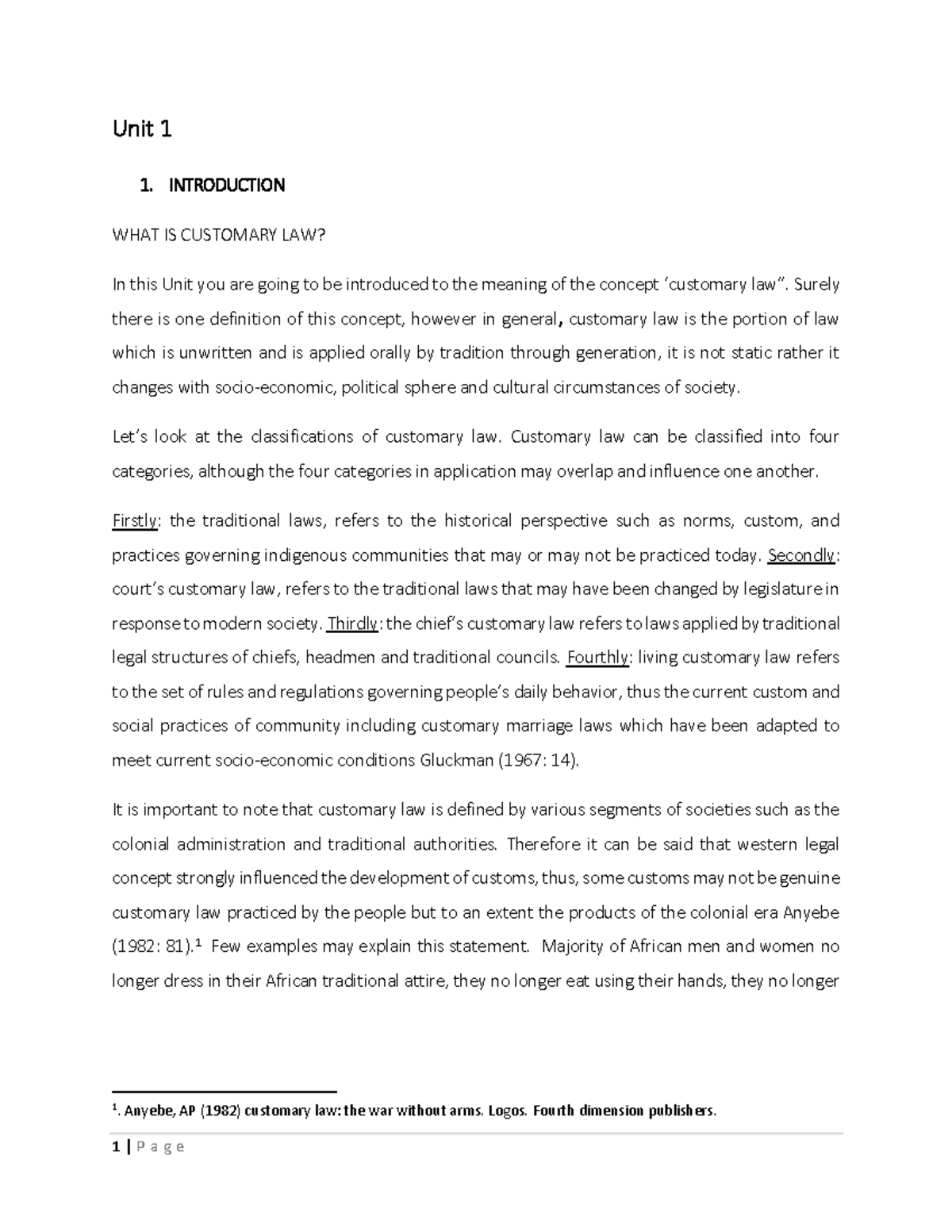 JCU3602 Customary Law Notes: Understanding Units 1 to 9 Concepts - Studocu