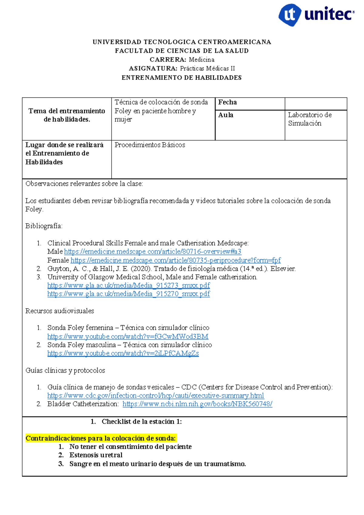 Entrenamiento de Habilidades: Sonda Foley - Checklist Prácticas Médicas ...