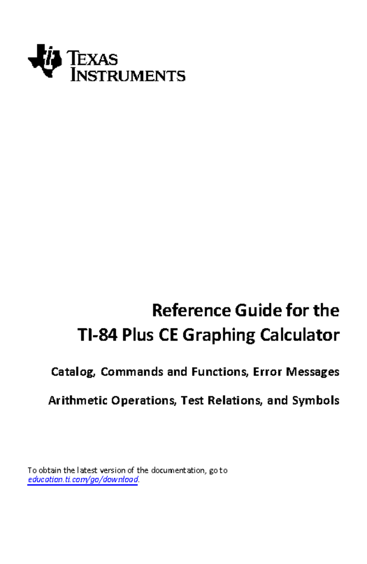 Plus CE Graphing Calculator Reference Guide: Commands & Functions - Studocu
