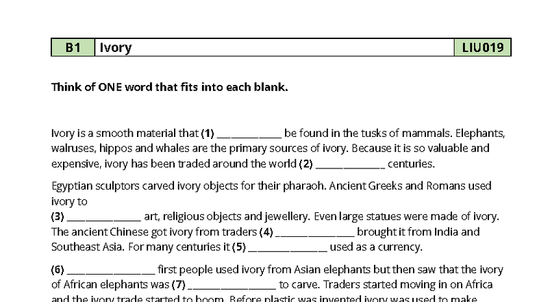 LIU019 - Ivory: Open Cloze Question Practice - Studocu