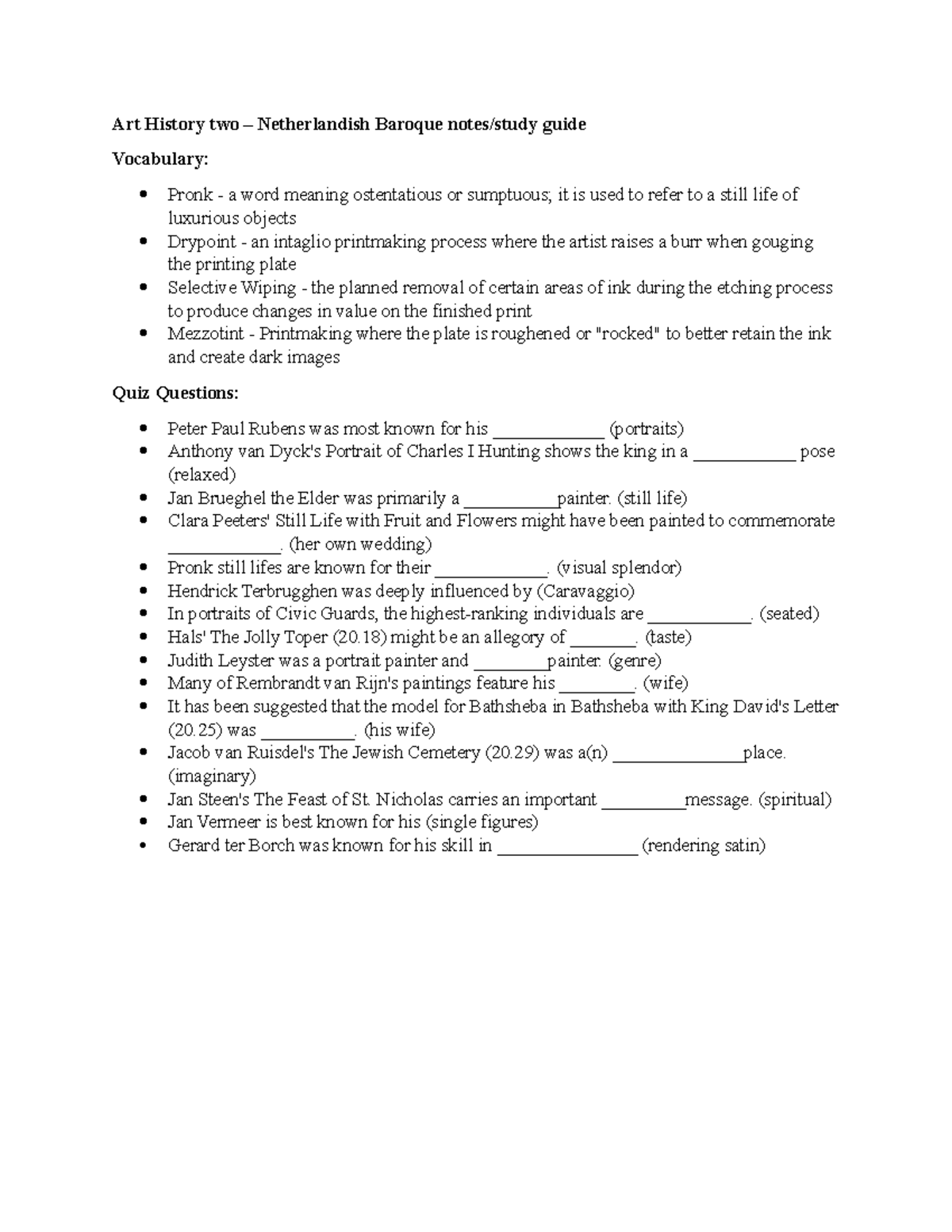 Art history Notes - netherlandish baroque - Art History two ...