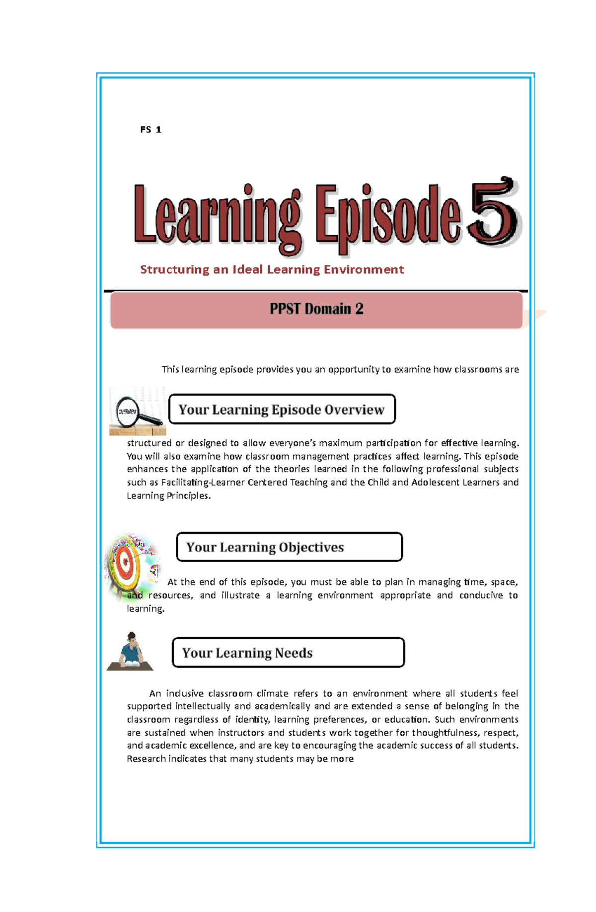 FS1- Episode-5 - FS 1 episode 5 - FS 1 Structuring an Ideal Learning ...