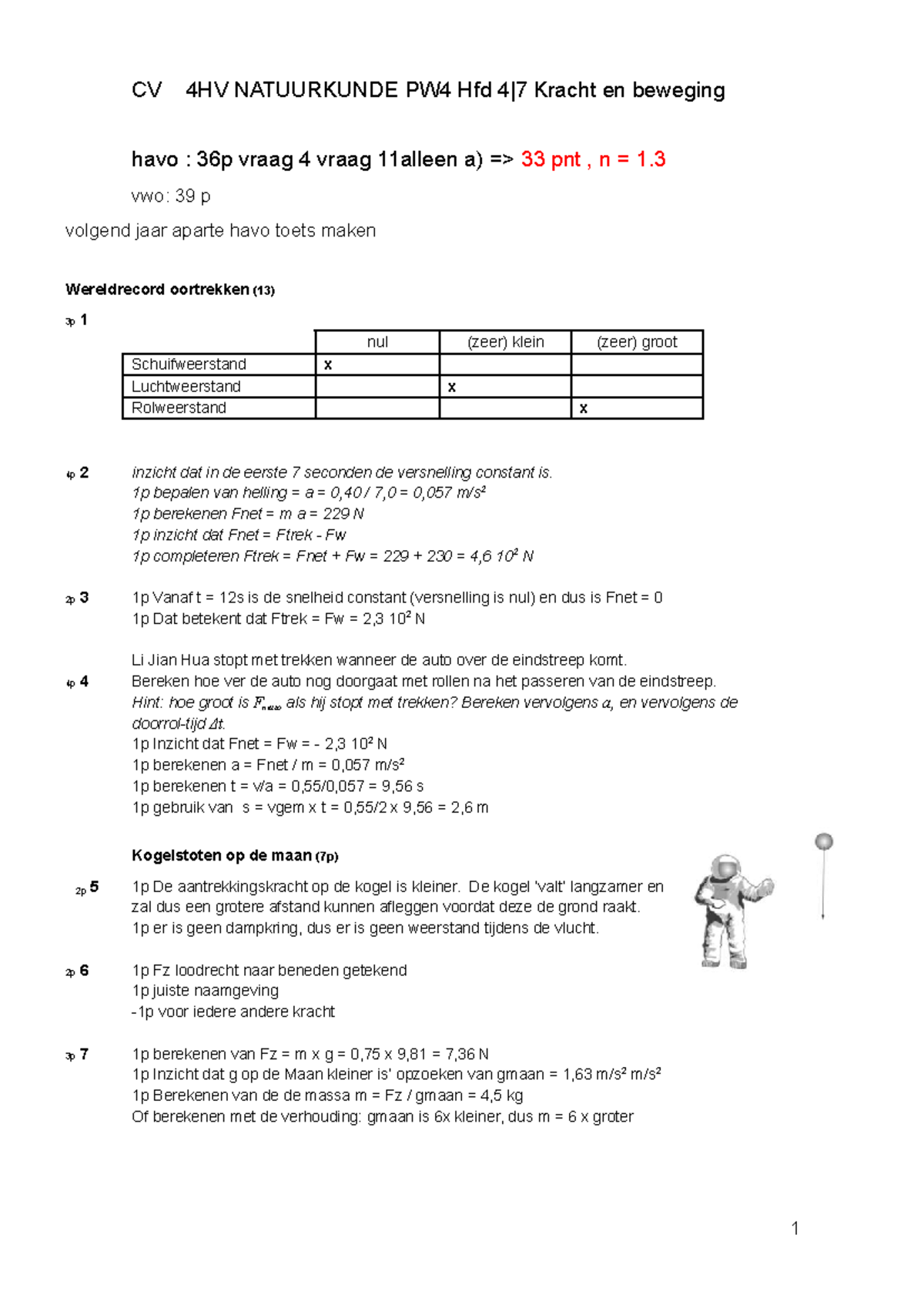 Oefentoets Antwoorden H4 - CV 4HV NATUURKUNDE PW4 Kracht en Beweging - Studocu