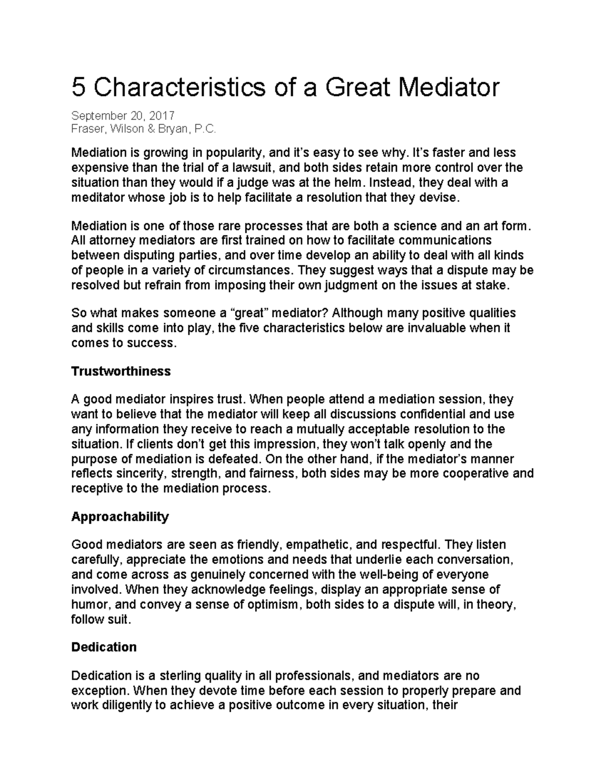 Mediator 3 - Key Traits for Successful Mediation Assessment - Studocu