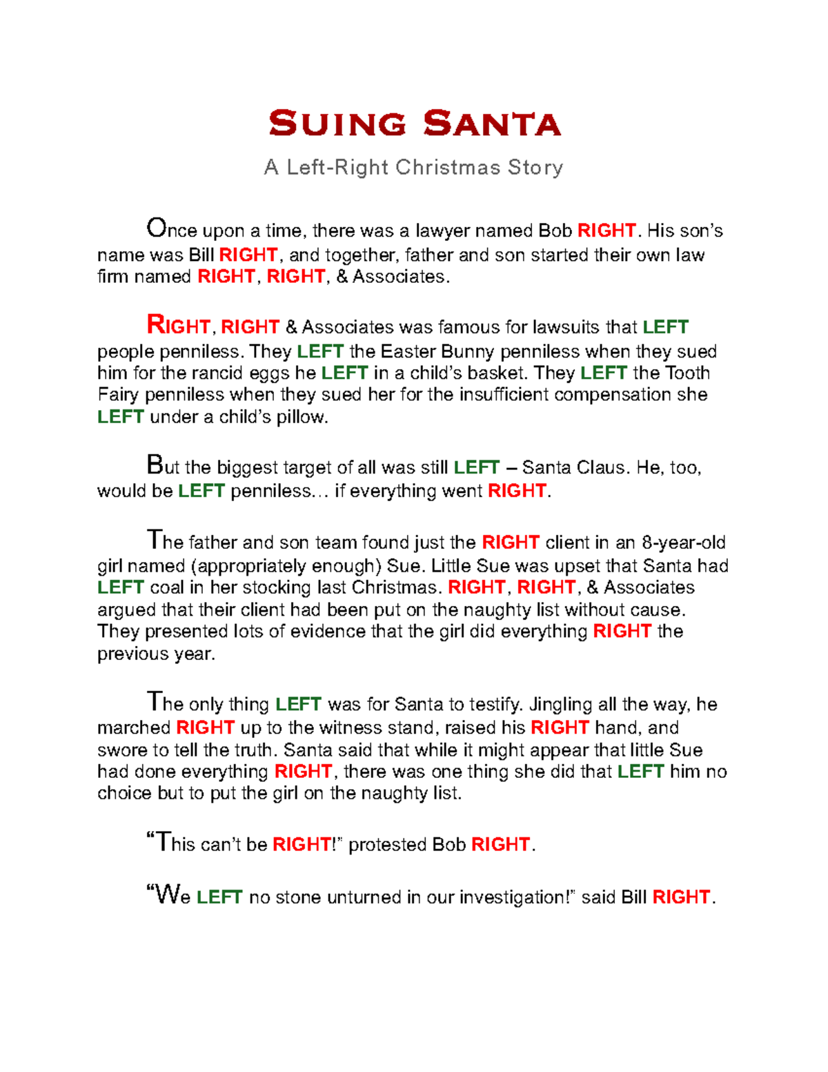 Left vs. Right: Suing Santa - A Christmas Story 24 - Studocu