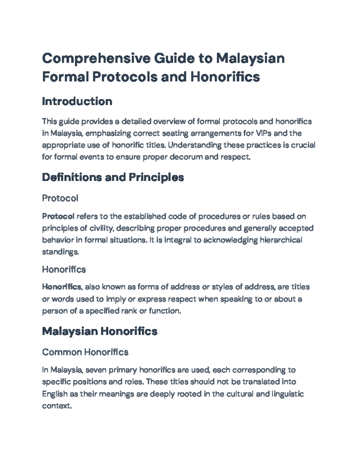 Comprehensive Guide to Malaysian Formal Protocols & Honorifics - Studocu