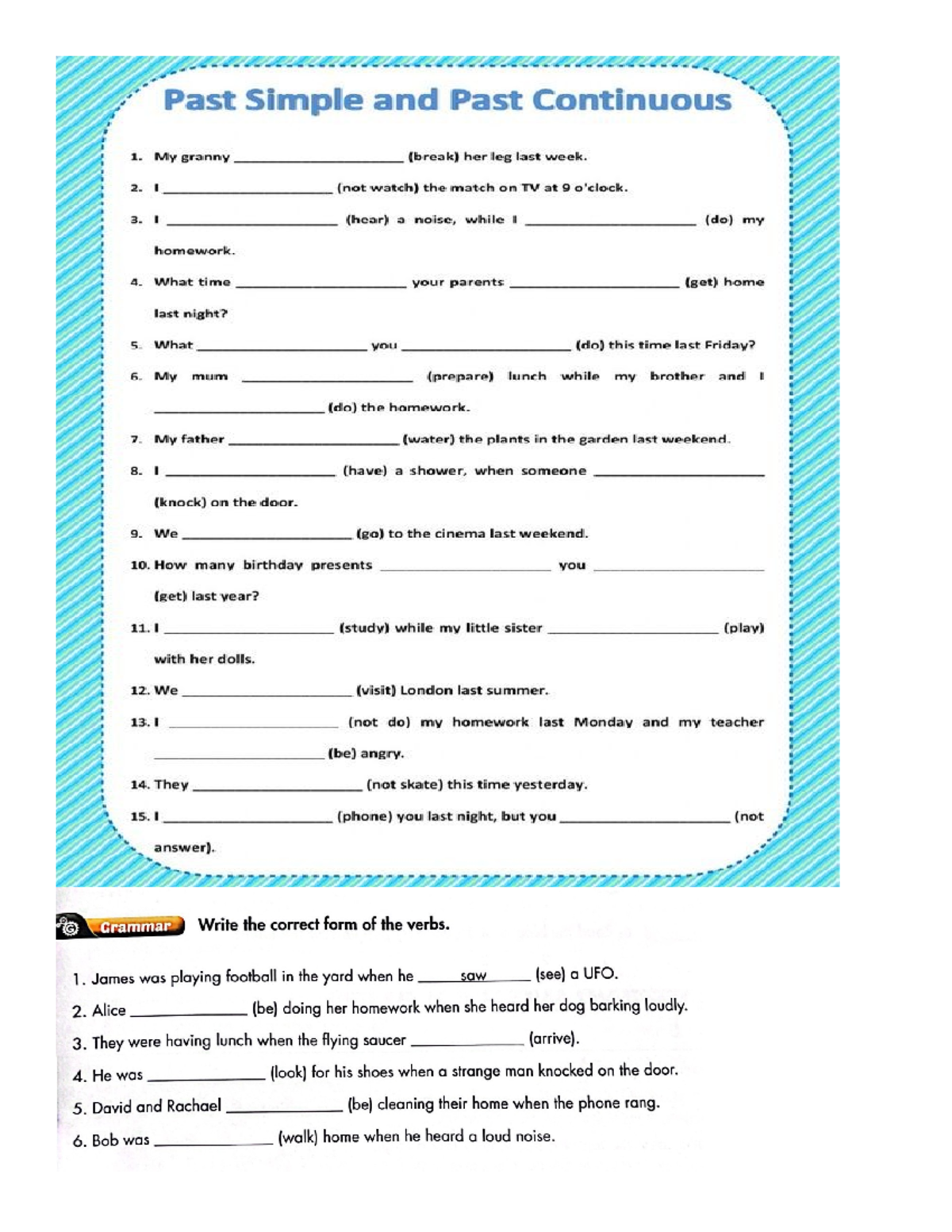 QKĐ + QKTD 8: Exercises on Past Simple & Continuous - Studocu