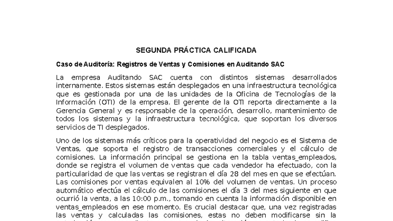 SEGUNDA PRÁCTICA CALIFICADA: Auditoría de Ventas y Comisiones en ...