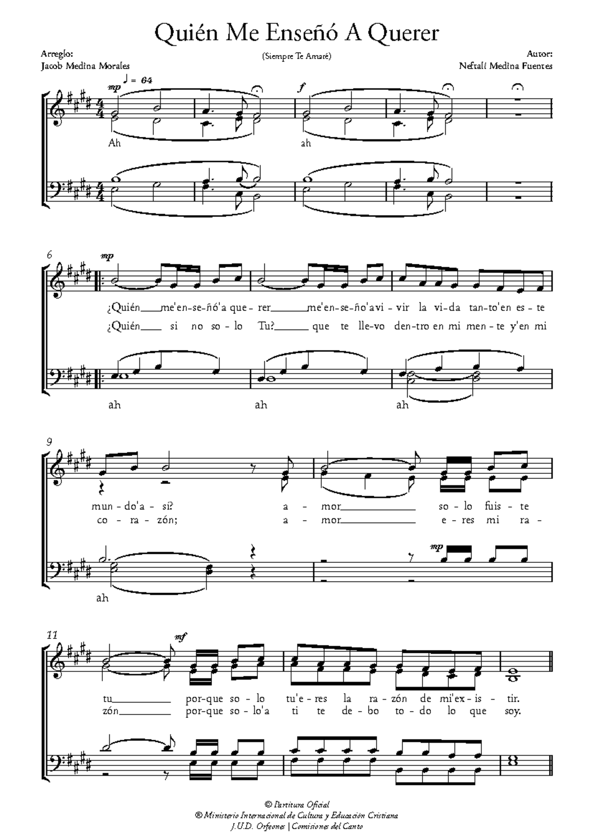 Partitura Oficial Quién Me Enseñó A Querer J U D Studocu