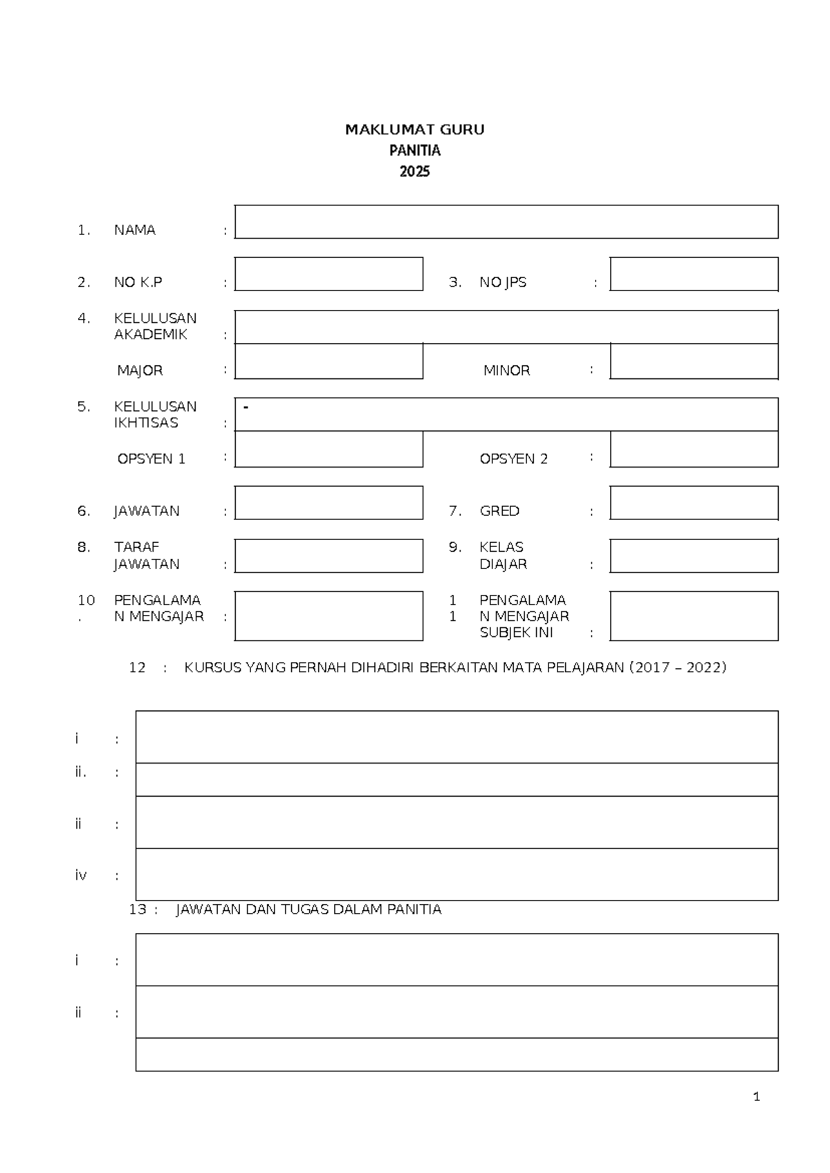 DATA Peribadi 2025 - Maklumat Guru dan Panitia untuk Simpanan - Studocu