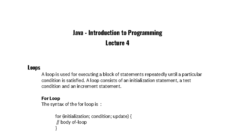 Java CS101 Lecture 4: Understanding Loops and Their Applications - Studocu