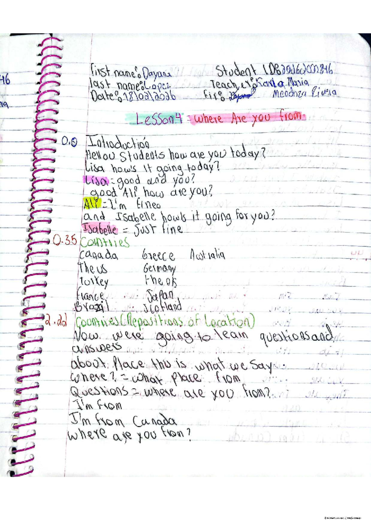 Lopez Dayana U1T4a14 - Lesson 4 Notes: Where Are You From? - Studocu