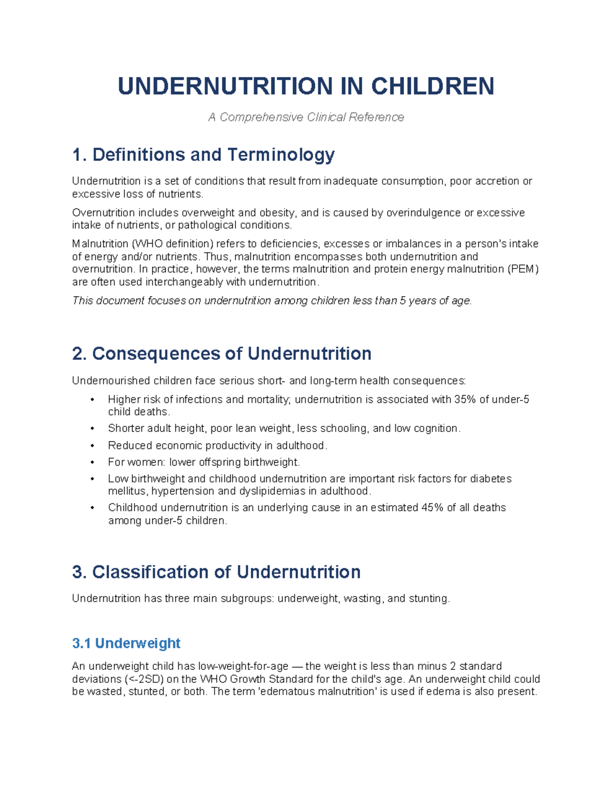 Undernutrition in Children: A Clinical Overview and Management Guide ...