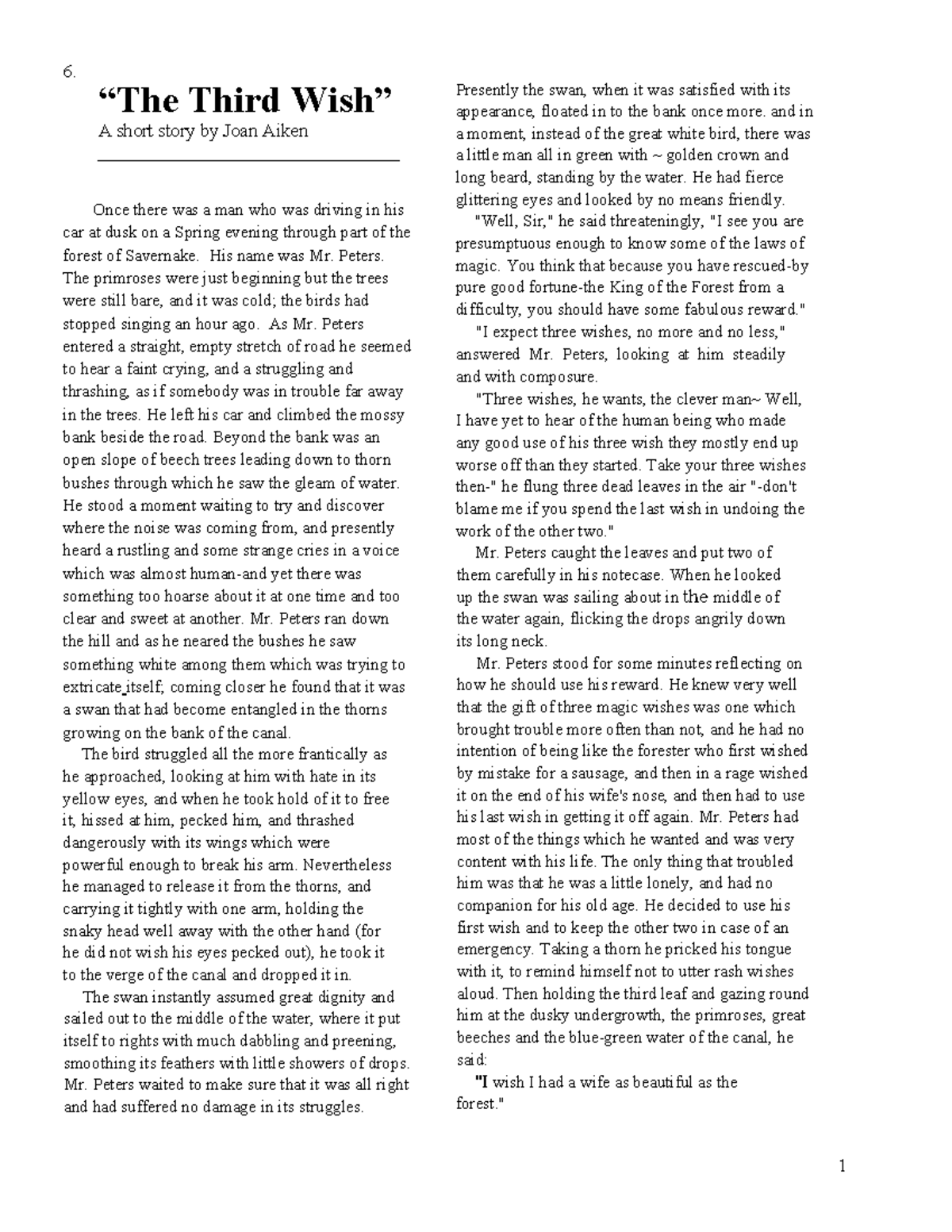 "The Third Wish: A Study of Fate and Transformation in Aiken's Tale ...