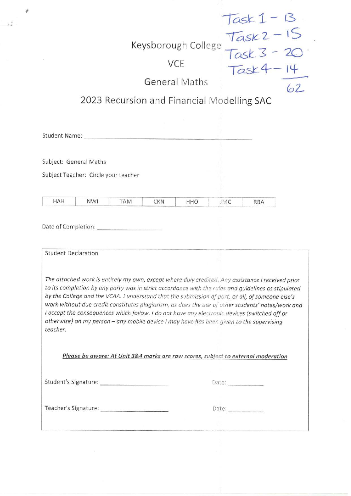 2023 Recursion and Financial Modelling SAC Solutions - General Maths ...